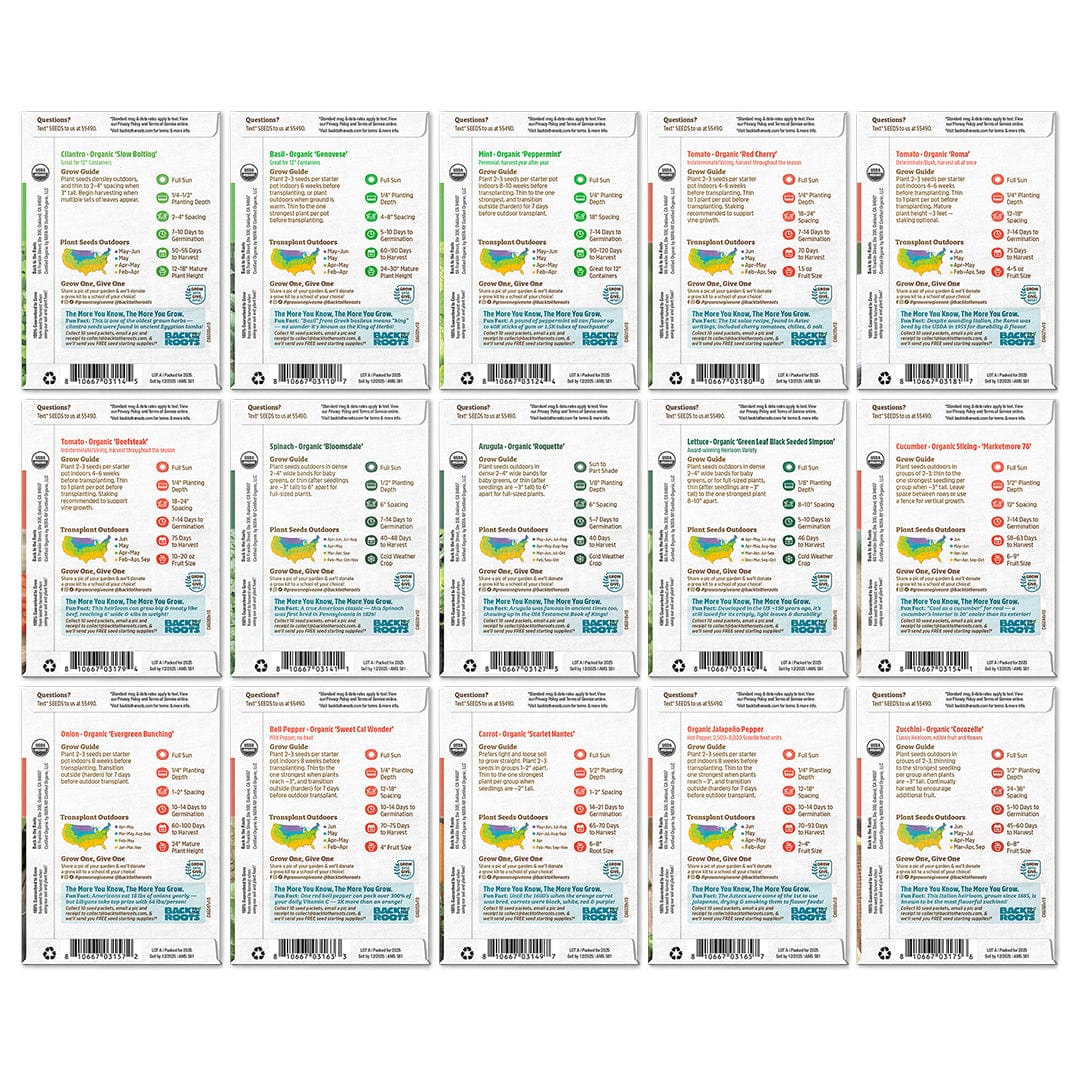Organic Garden Essentials, 15 Pack (10,000+ seeds!), Seed Bundle – Back ...
